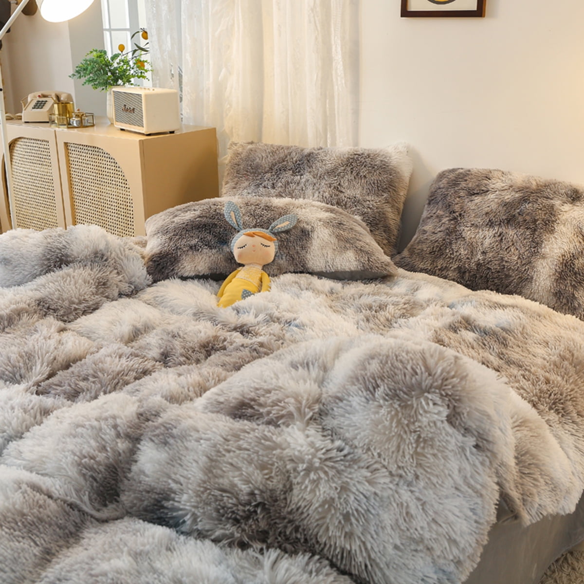 Wajade Plush Shaggy Comforter Set Fluffy Fuzzy Faux Fur Bedding Set ...