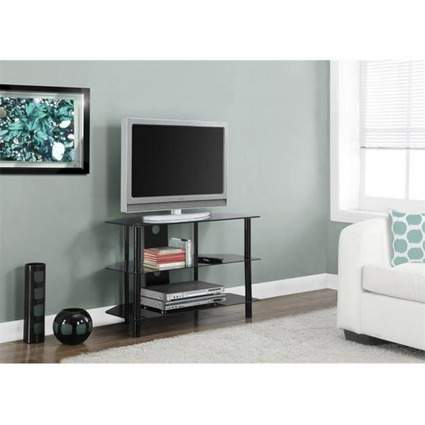 Black Metal 36 L Inch Tv Stand With Tempered Black Glass - Walmart.com ...