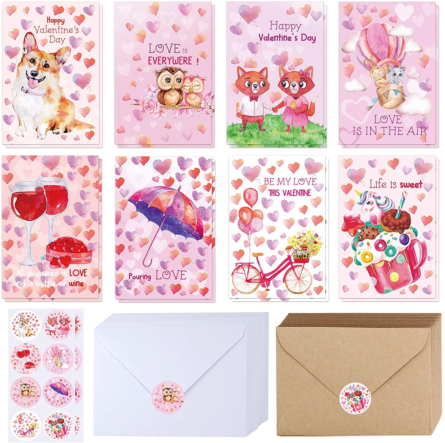 Stationery Set of 6 Love Note Cards with Envelopes Hearts Valentine's ...