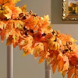 Waipfaru Fall Garland with Lights,6ft Maple Leaf Garland with Pumpkins ...