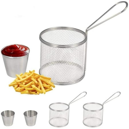 Fry Baskets, Mini Round Stainless Steel French Fries Mesh Fryer Basket ...