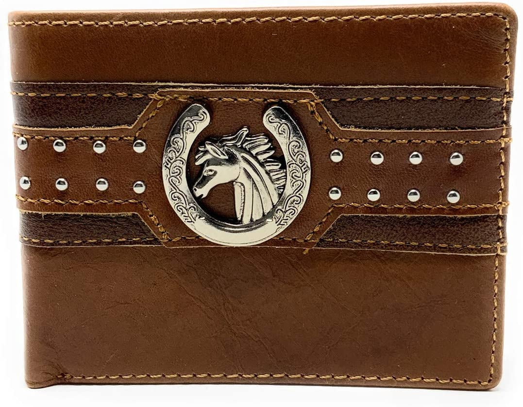 Western Genuine Leather Mens Metal Concho Bifold Short Wallet in Multi ...