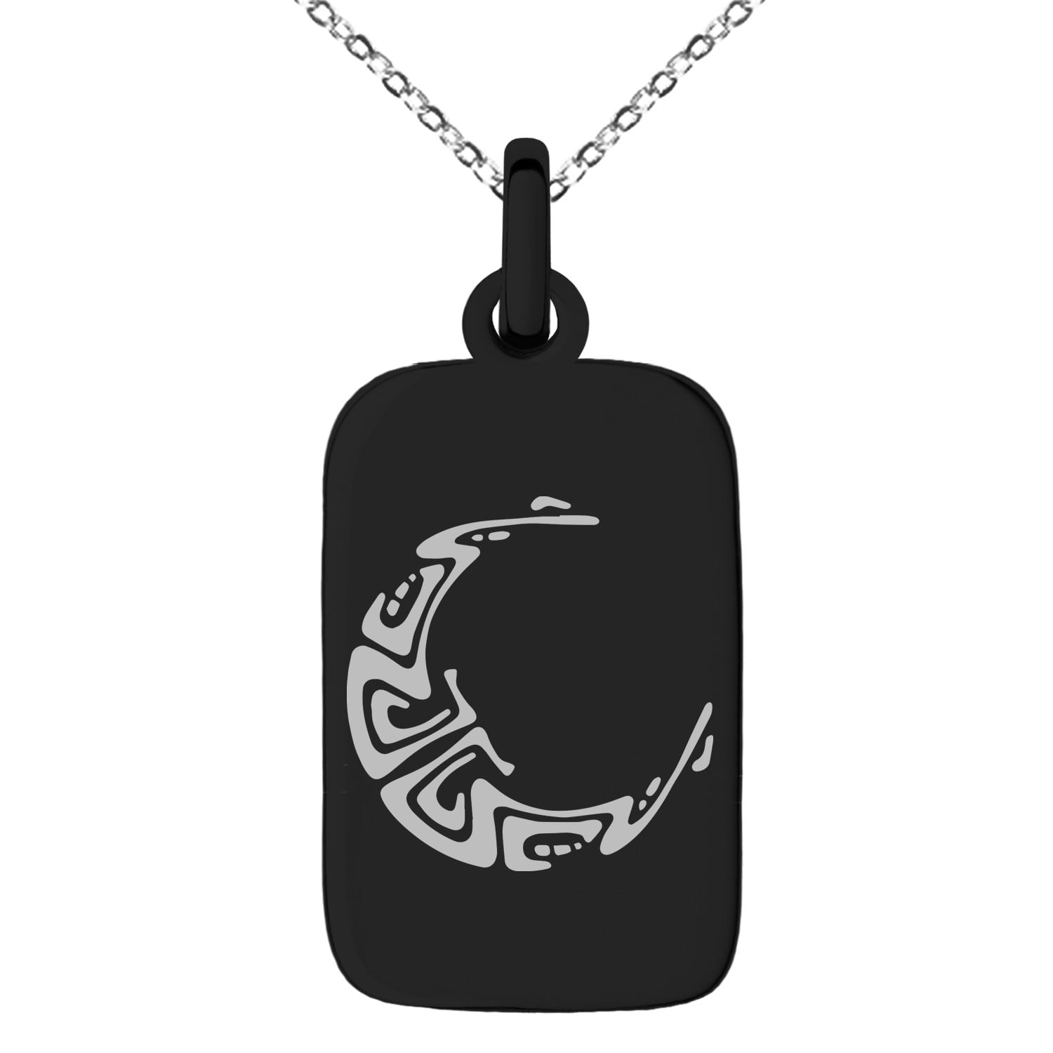 Stainless Steel Mayan Crescent Moon Rune Engraved Small Rectangle Dog ...
