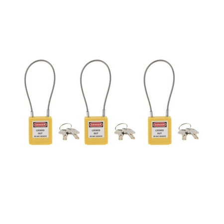 3 Pcs Heavy Duty Safety Padlock Lockout Lock Yellow with Long Cable ...