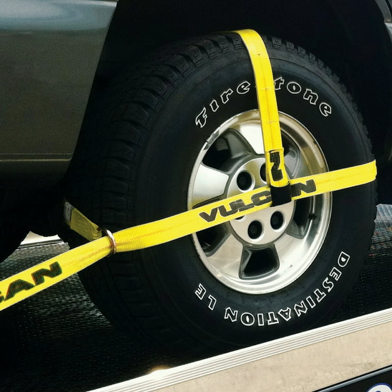 VULCAN Car Tie Down Kit Adjustable Loop Snap Hooks Classic Yellow 4 Straps and 4 Ratchets Walmart