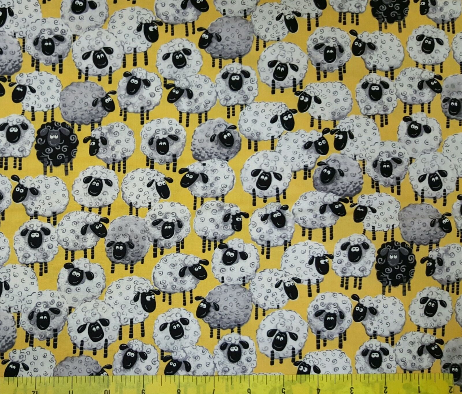 Susybee's Lewe Sheep All Over Yellow 100% Cotton Fabric By The Yard ...