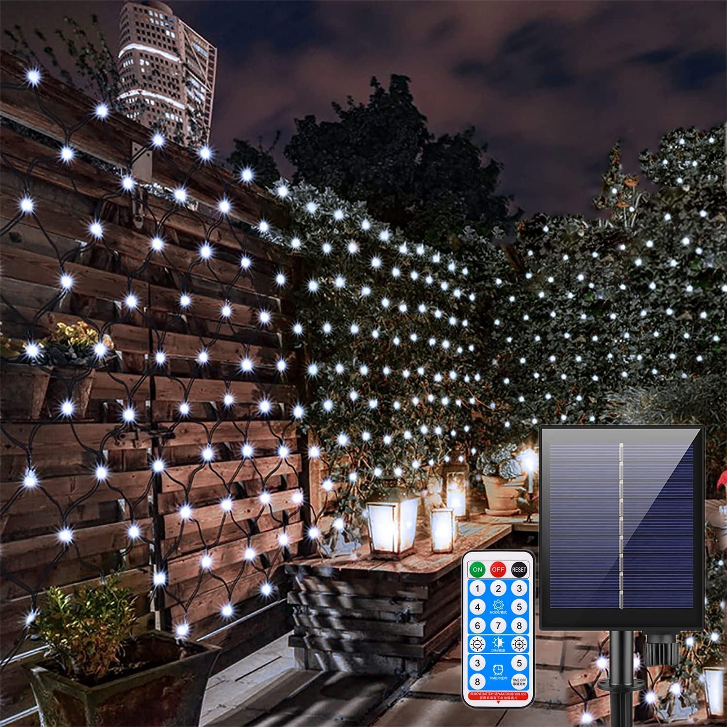 LINLIN Solar Net Mesh Lights Outdoor, Waterproof 4.9Ft x 4.9Ft 100LED ...