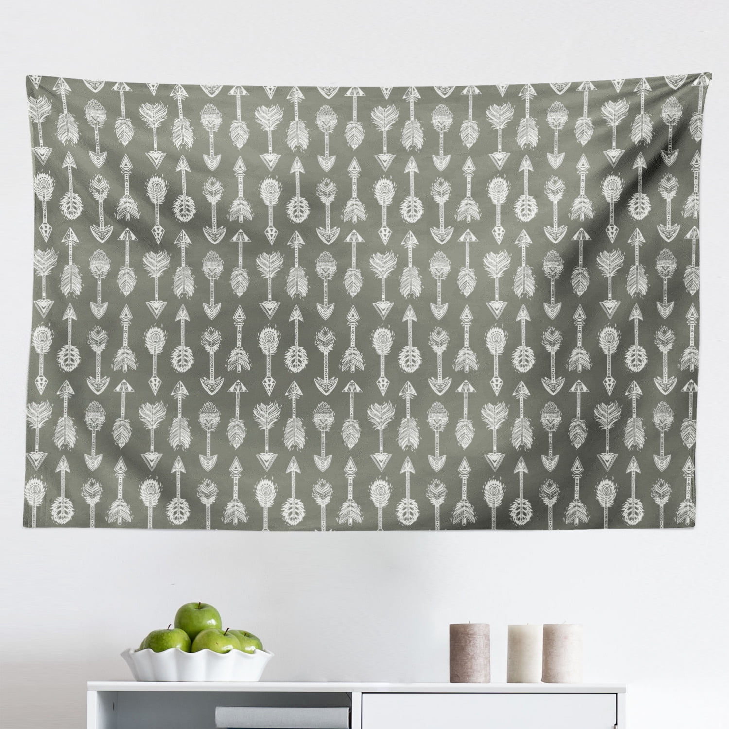 Grey Tapestry, Pointy Motifs Directing Upwards and Downwards on a ...