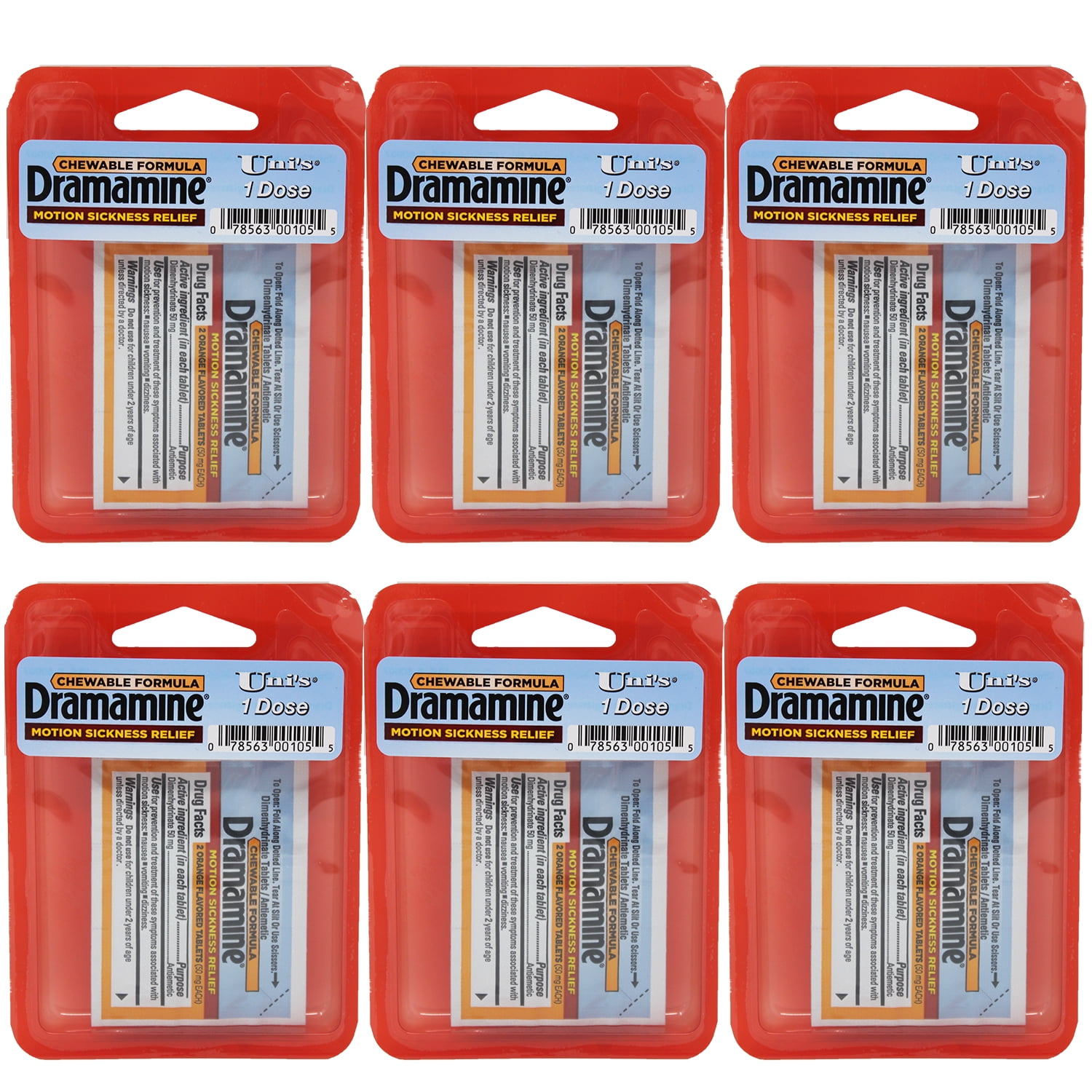 Dramamine 6 Pack | Motion Sickness Medication - 100mg per Caplet in ...