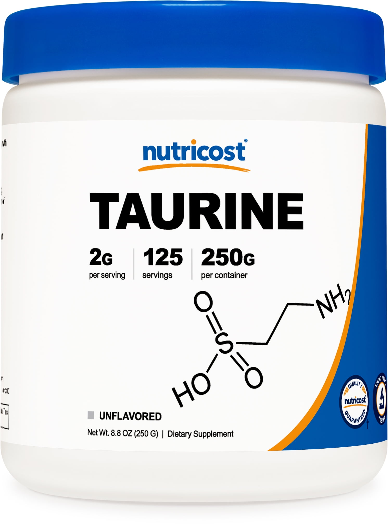 Nutricost Taurine Supplement Powder 250 Grams - 125 Servings, 2000mg ...