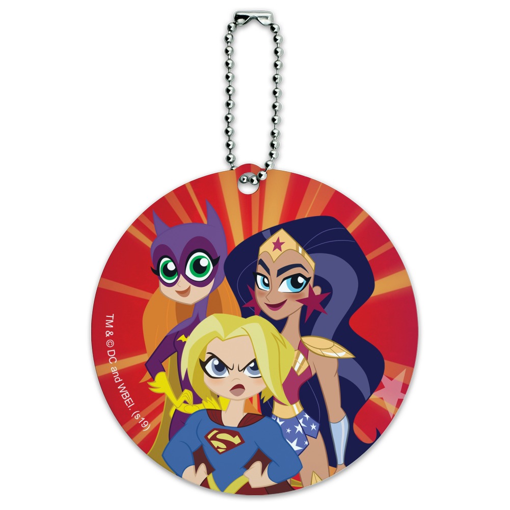 DC Super Hero Girls Girl Group Round Luggage ID Tag Card Suitcase Carry ...