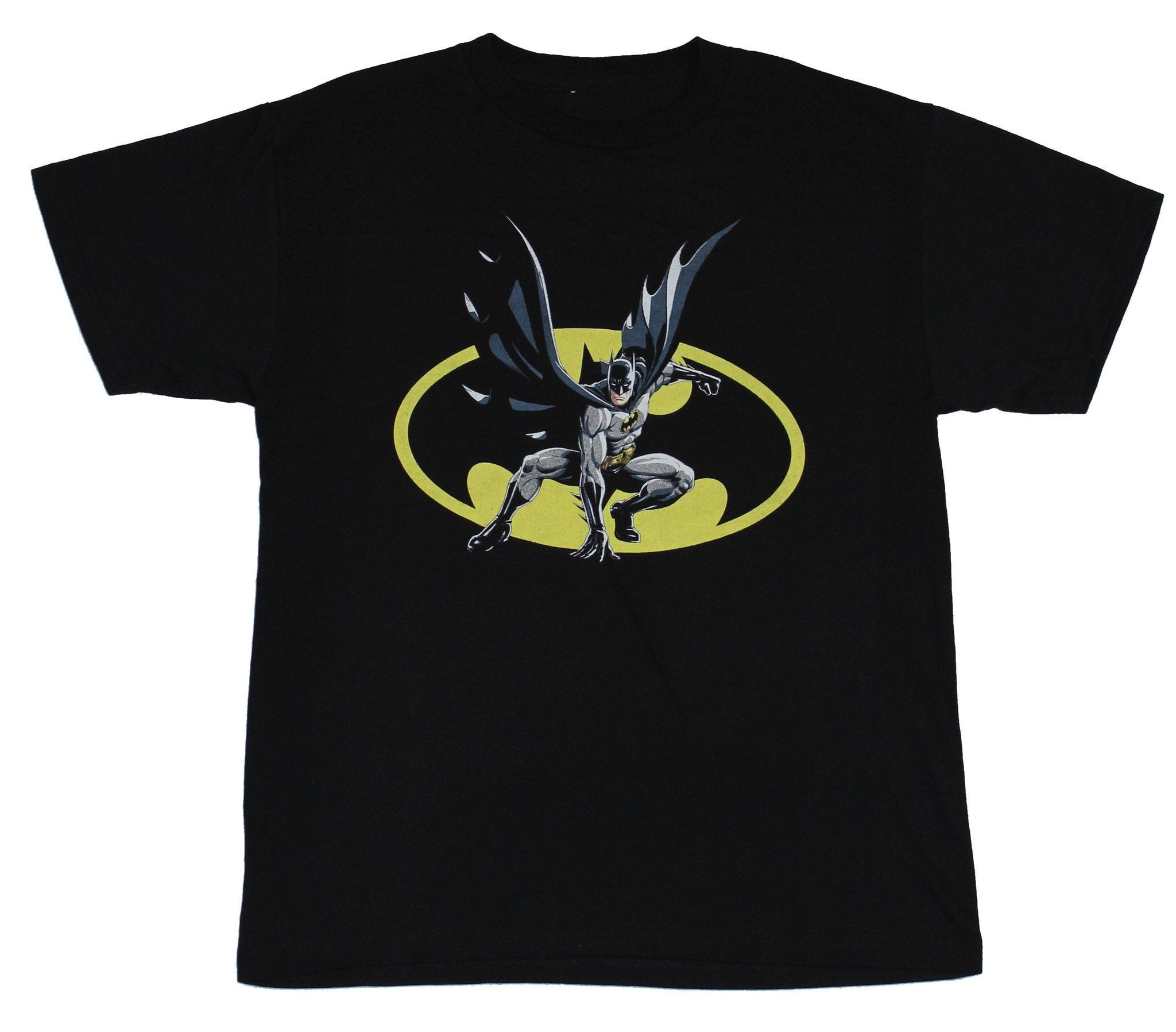 Batman (DC Comics) Mens T-Shirt - Crouched Batman on Oval Logo Image ...
