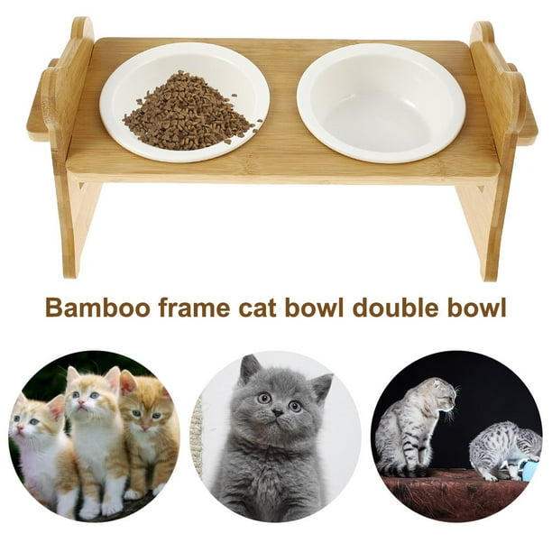 Adjustable Pet Bowl Bamboo Raised Food Bowls for Cats and Dogs Feeder ...