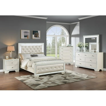 Traditional Look Eastern King Size Bed 4pc Set Faux Leather Tufted ...