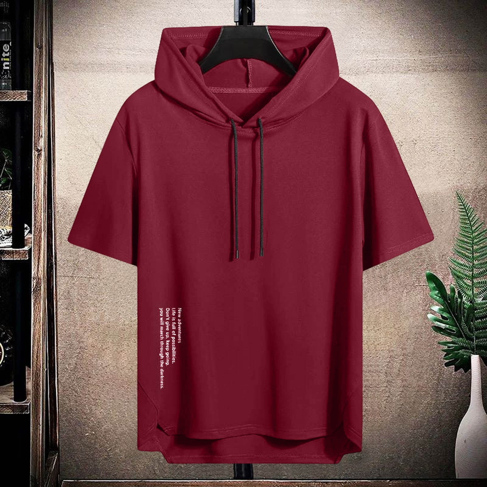 Click here for Rkstn Mens Solid Color Short-Sleeved Hooded Top Ca... prices