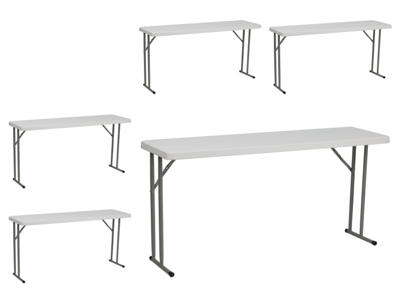 5 PACK 18'' x 60'' Granite White Plastic Folding Table - Seminar ...