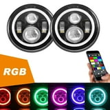 Sunpie 7" LED Headlights Bulb RGB Halo Angel Eye with Bluetooth Remote ...