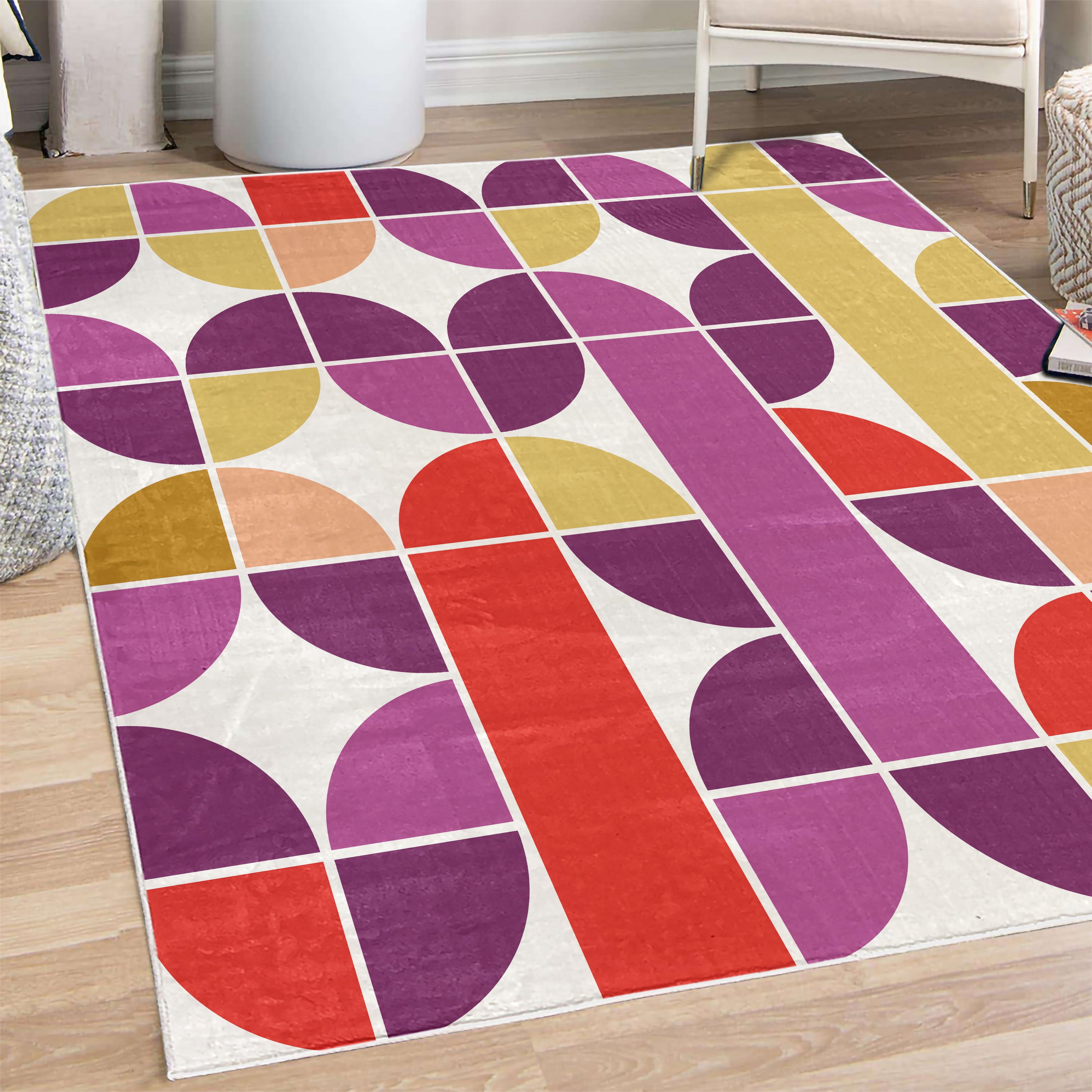 Retro Decorative Rug, Pop Art Funky Unusual Geometric Forms Mosaic ...