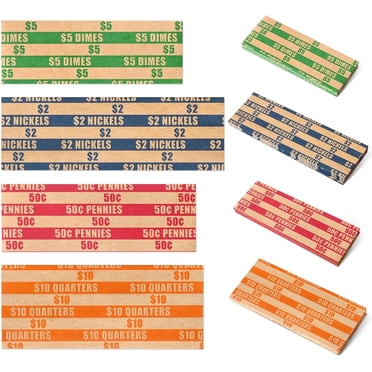 L LIKED 150 Assorted Flat Striped Coin Wrappers & 4 Coin Sorters Tubes ...