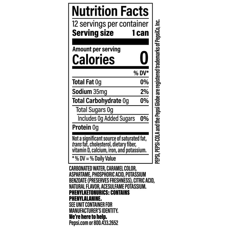 Diet Pepsi Nutrition Label