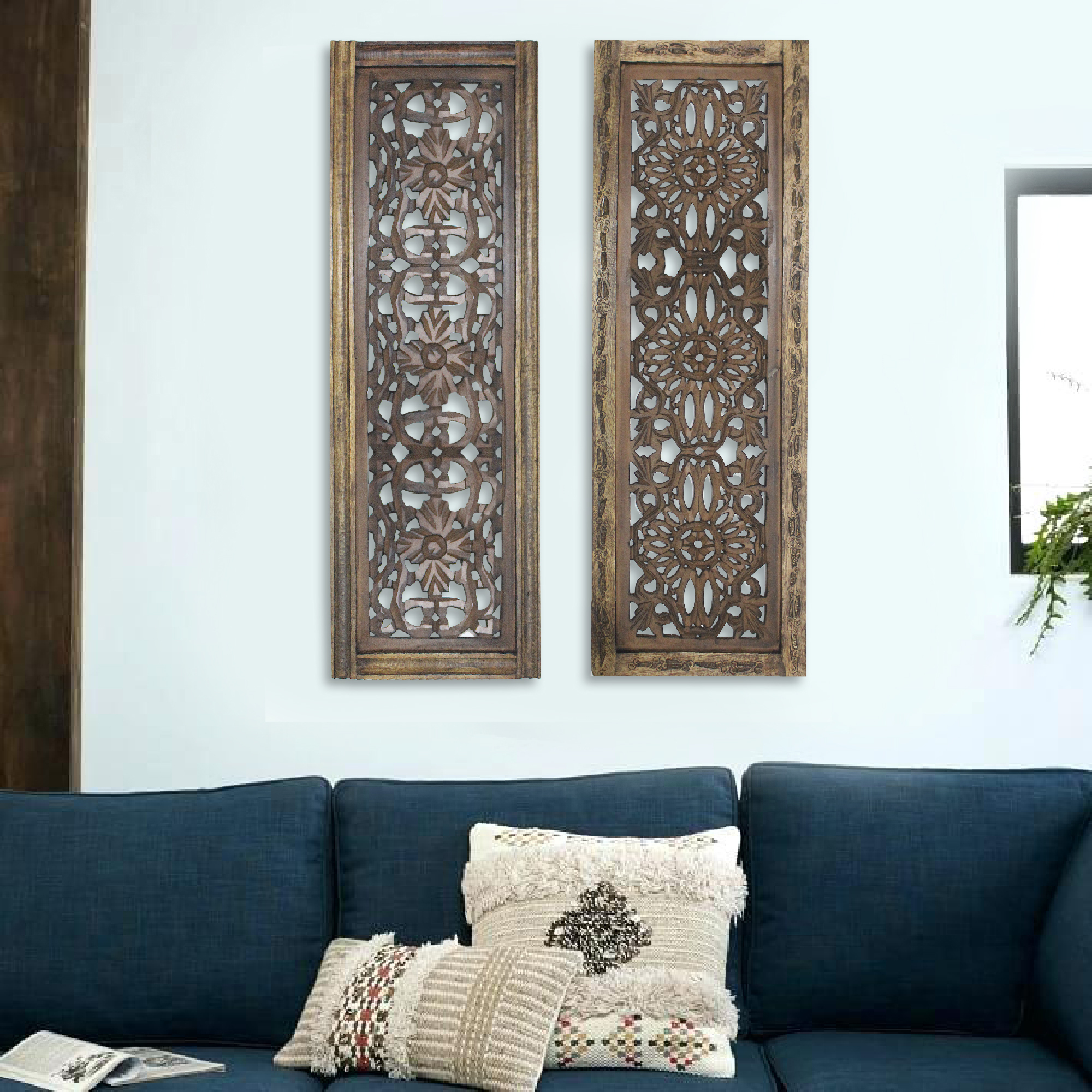 Decmode Large Hand Carved Wood Wall Decor Panels Flower Wall Art Decmode Large Hand Carved Wood Wall Decor Panels Flower Wall Art
