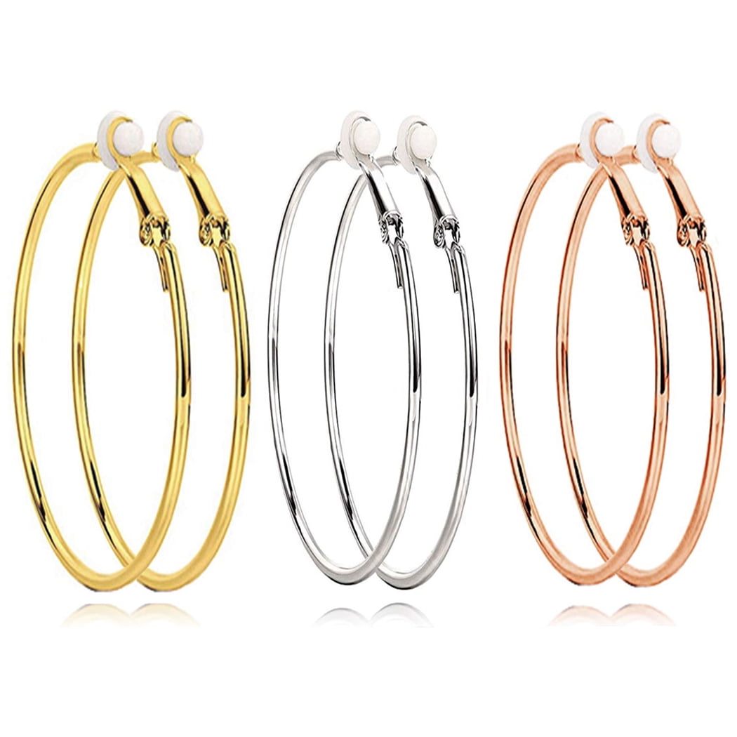 Click here for Nobrand 3 Pairs Women Hoop Clip Earrings Fashion C... prices