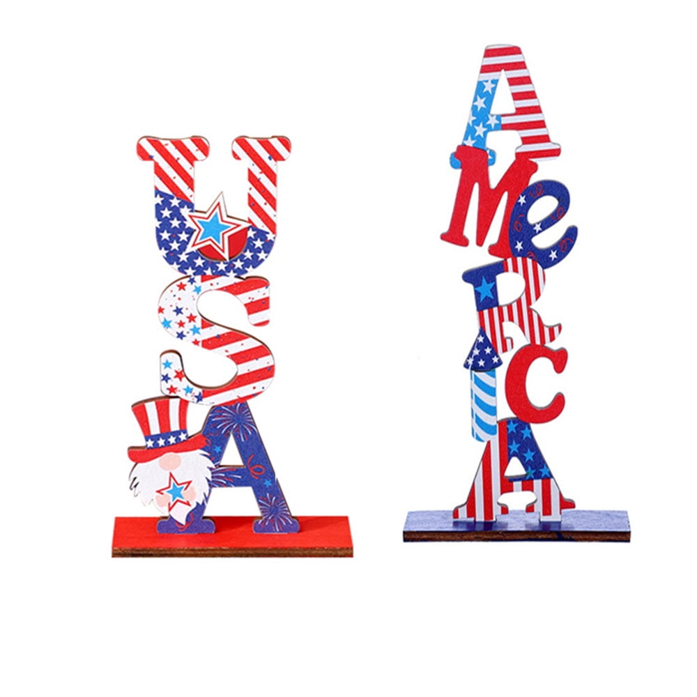 2PCS Wooden Patriotic Table Decoration Signs, Memorial Day Table ...
