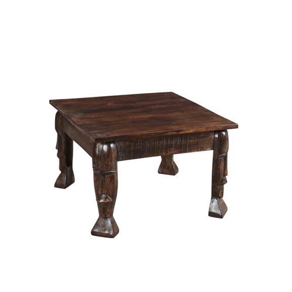 Farmhouse Style Handmade Carved Side Table | Solid Mango Wood Accent ...