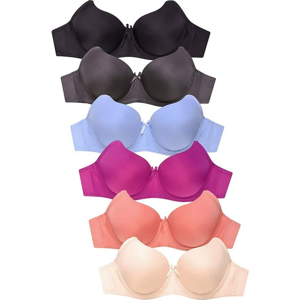 DailyWear - Womens 6 Pack of Everyday Plain, Lace, D, DD, DDD Cup Bra ...
