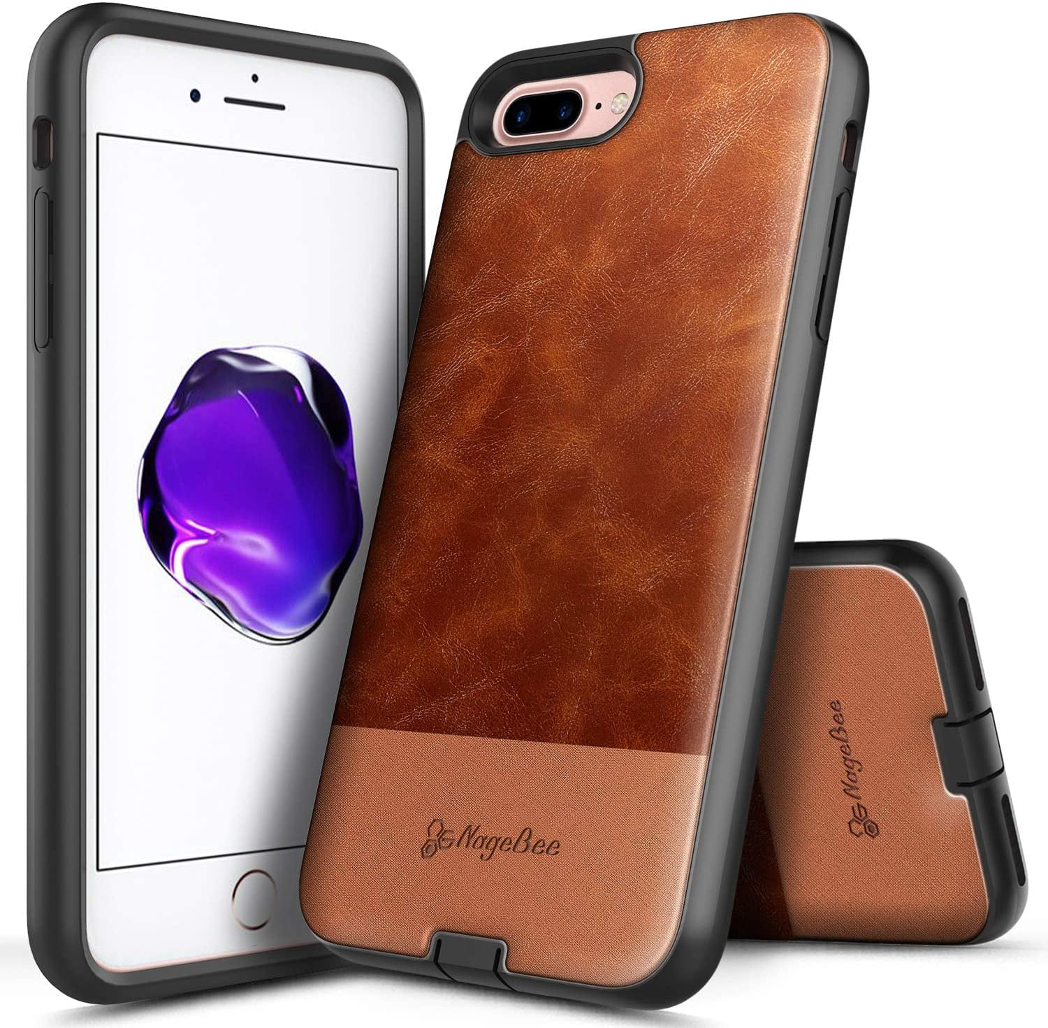 For iPhone 6S Plus/6 Plus Case, Nagebee Premium Cowhide Leather Hybrid ...
