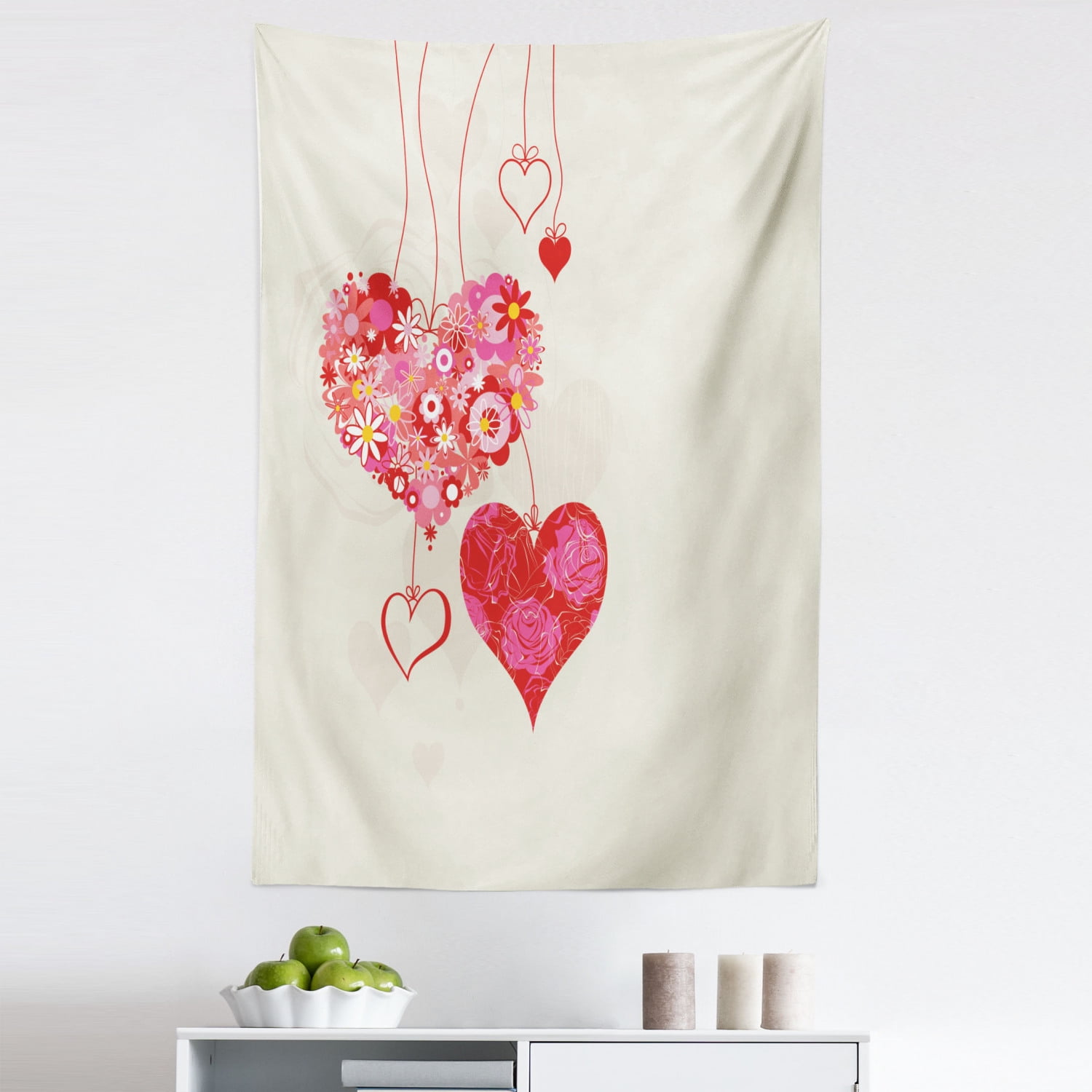 Engagement Tapestry, Ornamental Floral Heart Attached to Strings with ...
