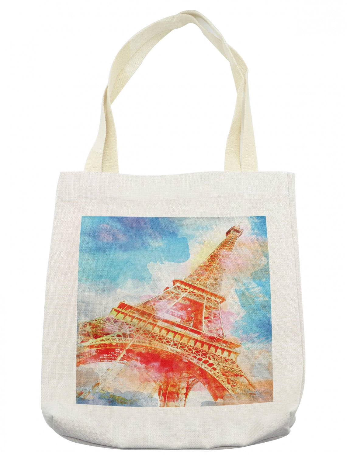 Eiffel Tower Tote Bag, Watercolor Painted Linework Eiffel Tower ...