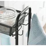 Mainstays Slim 3-Tier Rolling Bathroom Storage Cart with Hooks, Black ...