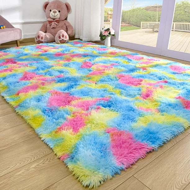 Arogan Soft Fluffy Rainbow Rugs for Girls Bedroom 3x5, Shaggy Kids ...