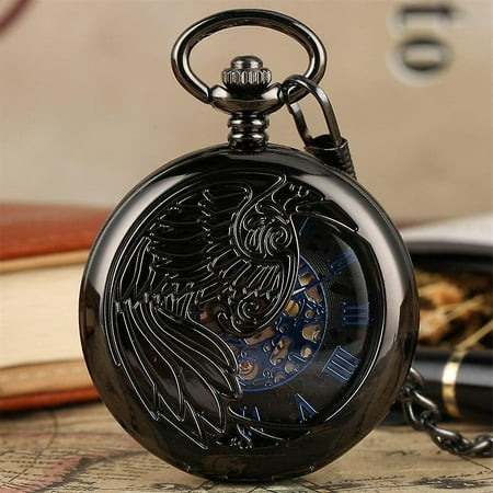37.5cm Vintage Black Wing Pattern Mechanical Pocket Watch Retro Pocket ...