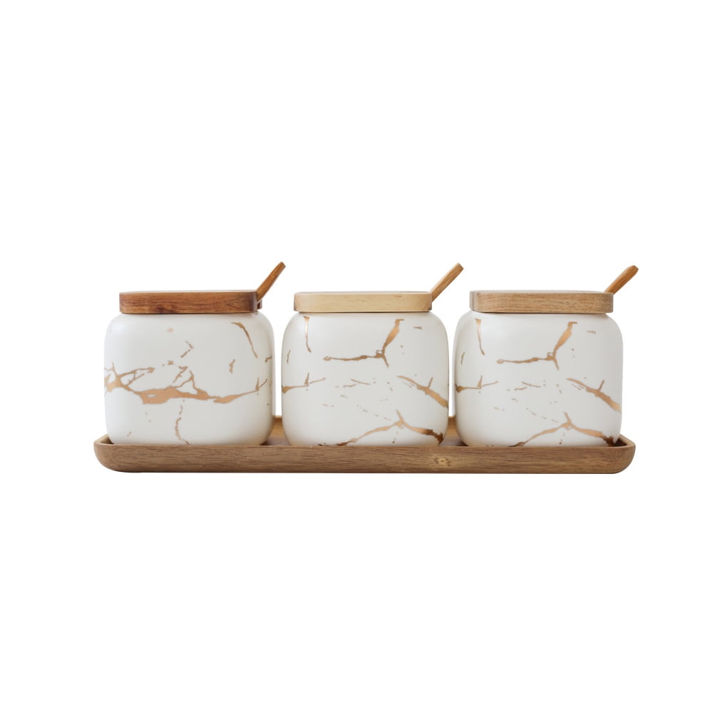 TureClos Seasoning Pot Nordic Marble Pattern Ceramic Spice Jar Set Salt ...