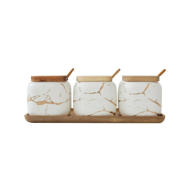 TureClos Seasoning Pot Nordic Marble Pattern Ceramic Spice Jar Set Salt ...