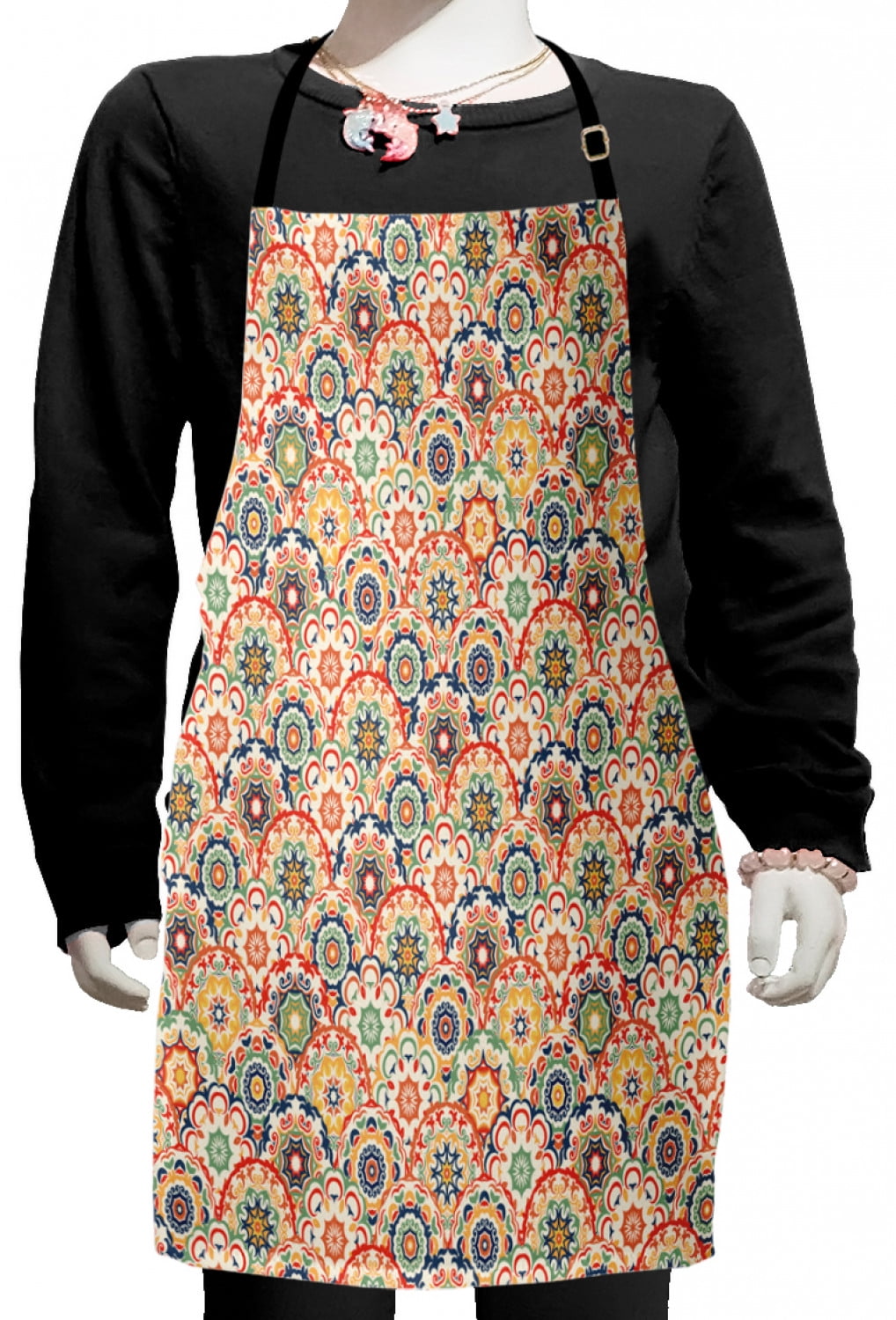 Geometric Kids Apron, Oriental Floral Display in Old Fashioned ...