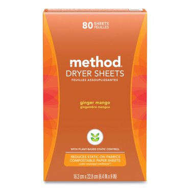 Method Fabric Softener Dryer Sheets, Beach Sage Scent, 80 Sheets for ...