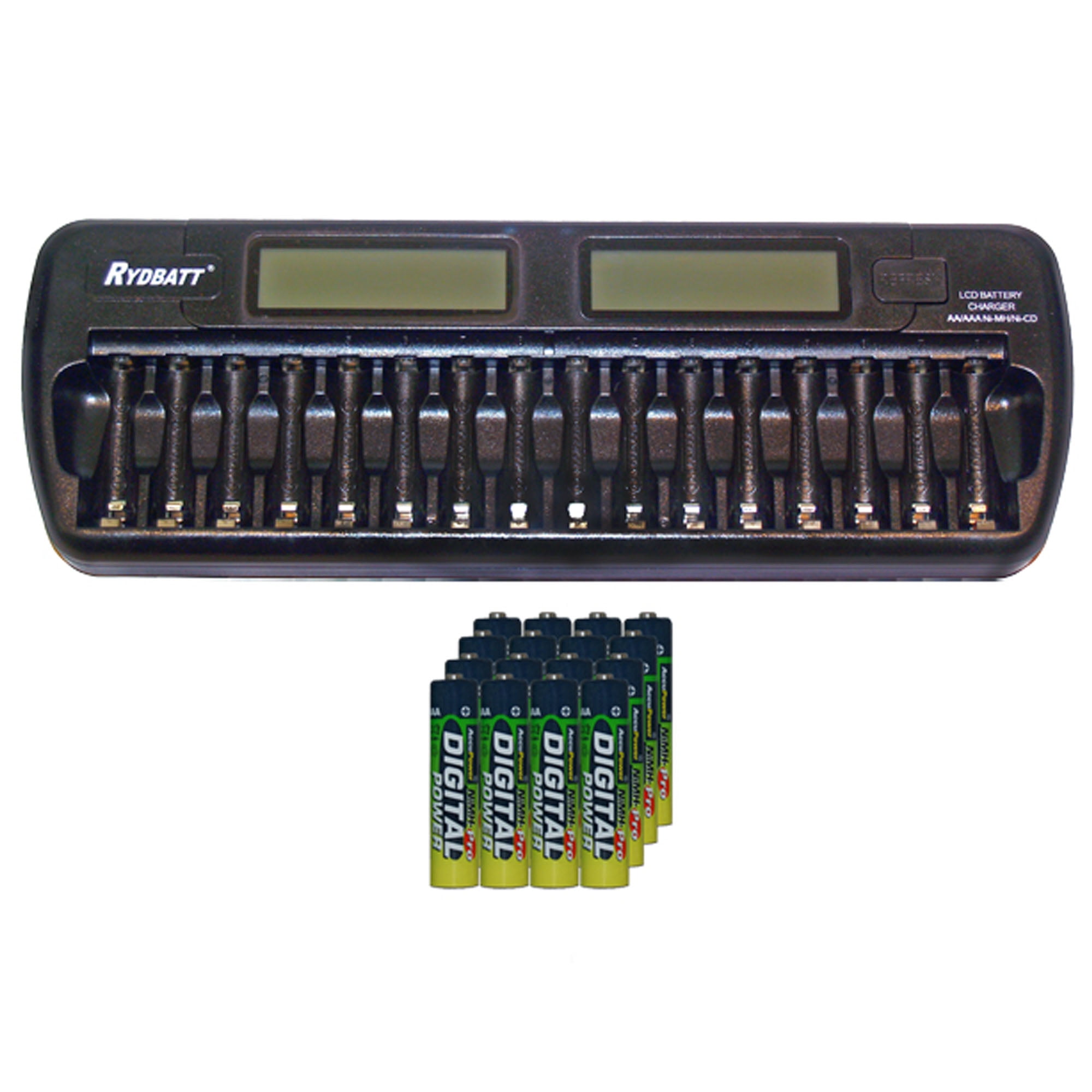 16 Bay AA / AAA LCD Battery Charger + 16 AAA 1200 mAh AccuPower NiMH ...
