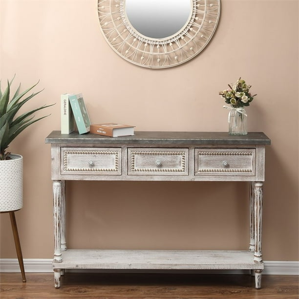 Wood and Metal Farmhouse Distressed Console Table - Walmart.com ...