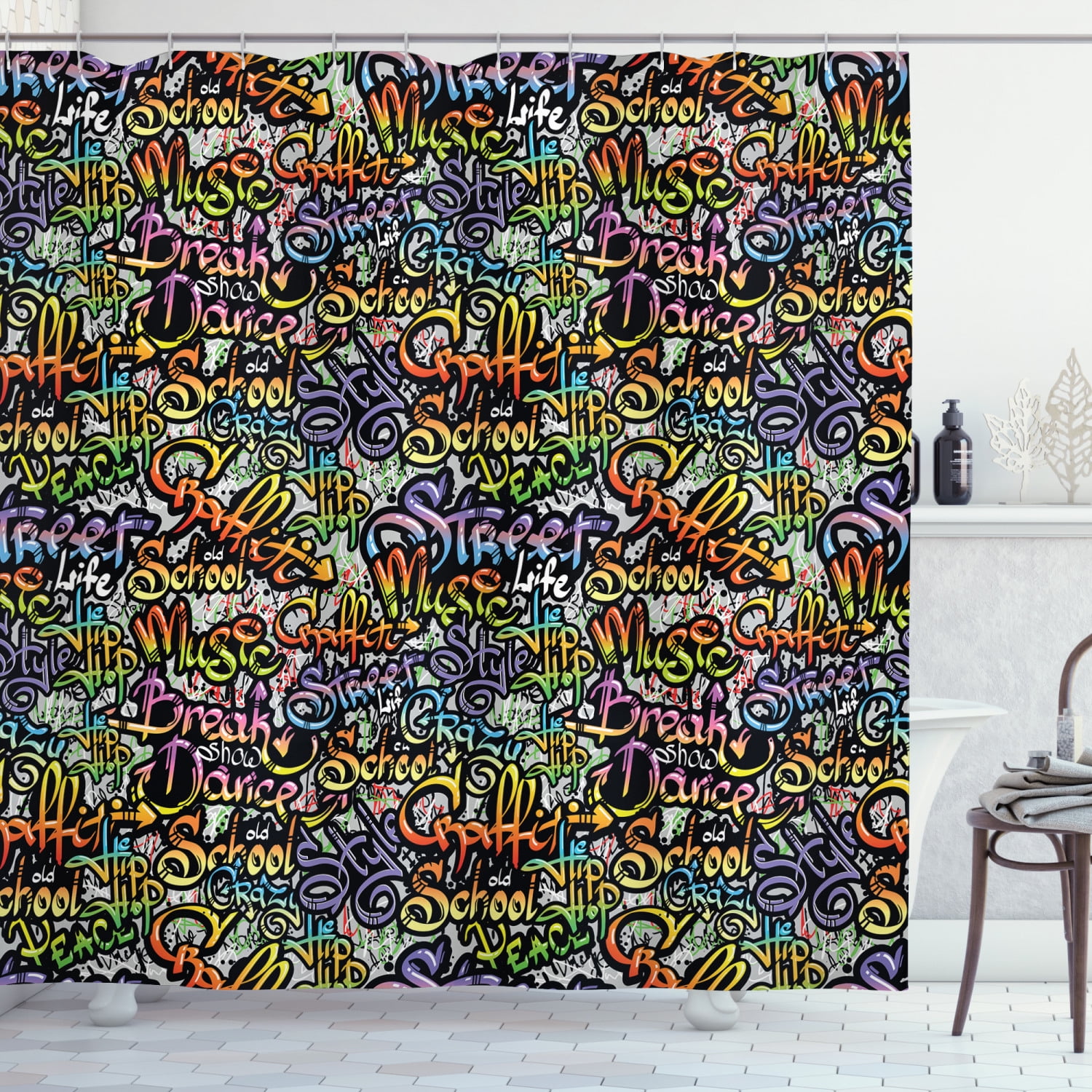 Hip Hop Shower Curtain, Grafitti Spray Paint Style Background Ghetto ...