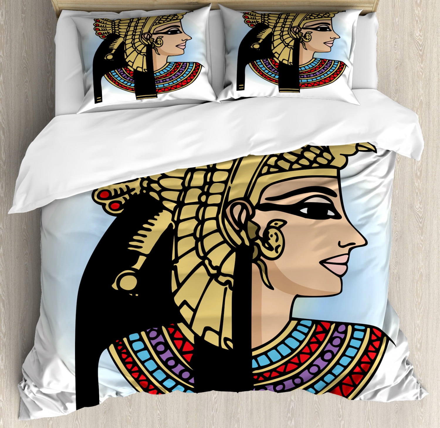 Egyptian King Size Duvet Cover Set Profile Portrait Of Queen Cleopatra
