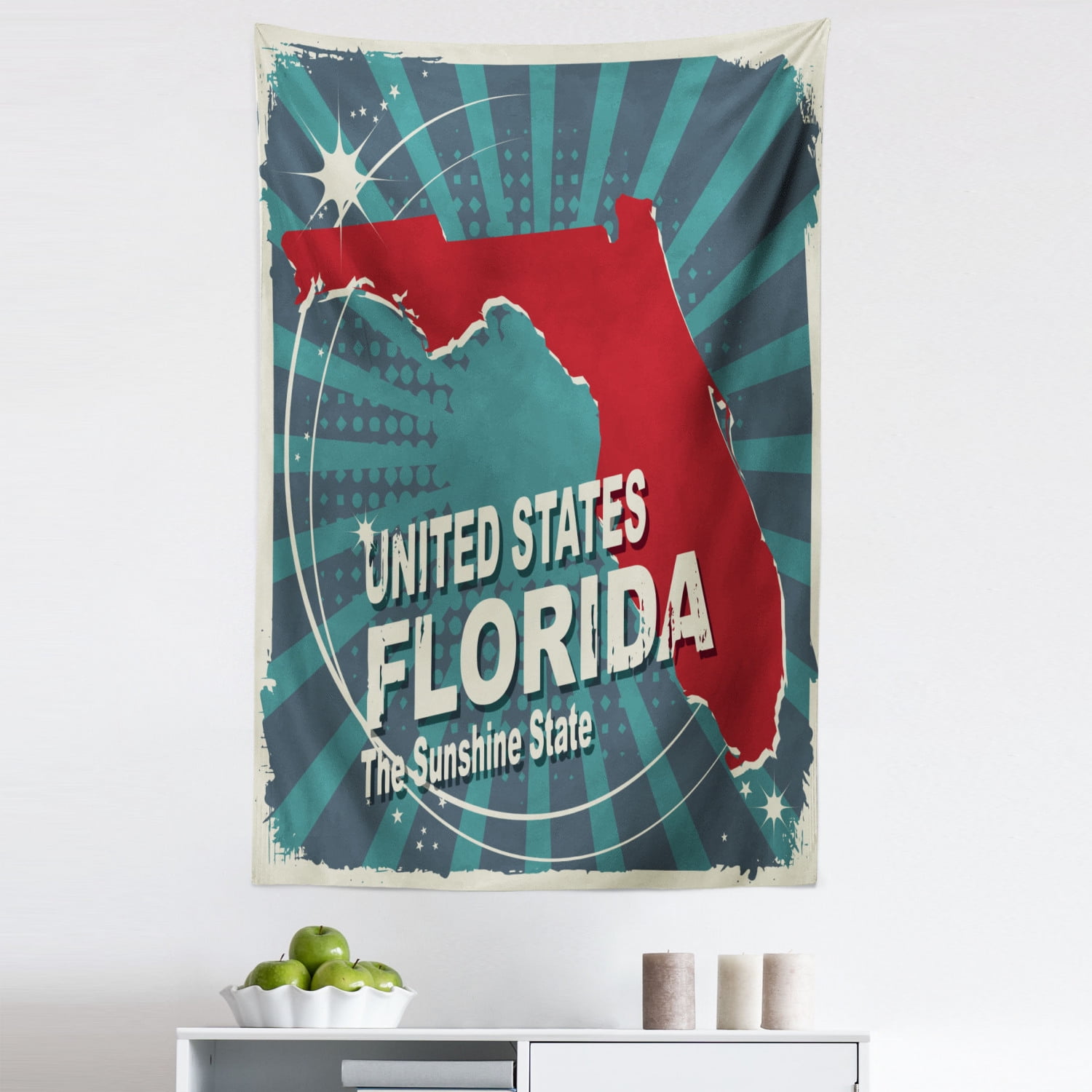 Florida Tapestry, Retro Style Sunburst Worn out Backdrop with the City ...
