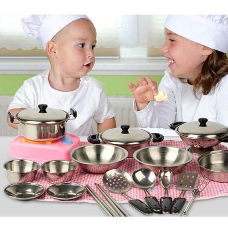 serony 20 Pieces Stainless Steel Cookware Pretend Play Game Kitchenware ...