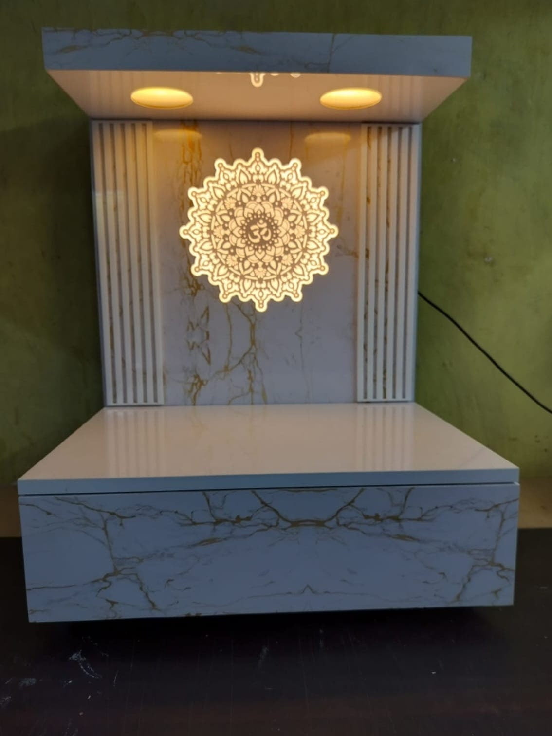 White Designer Textured Wooden Temple For Home And Offce / Mandir With ...