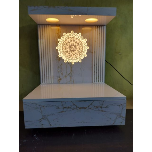 White Designer Textured Wooden Temple For Home And Offce / Mandir With ...