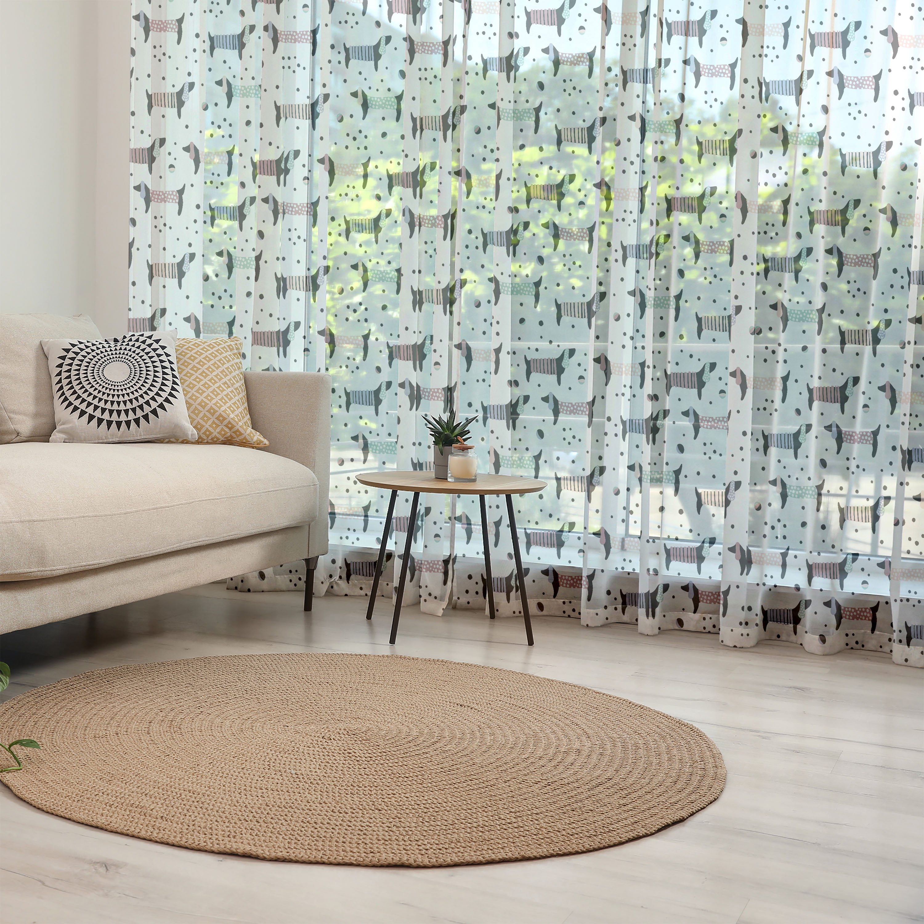 Dog Lover Tulle Curtains with Rod Pocket, Abstract Hand Drawn Dachshund ...