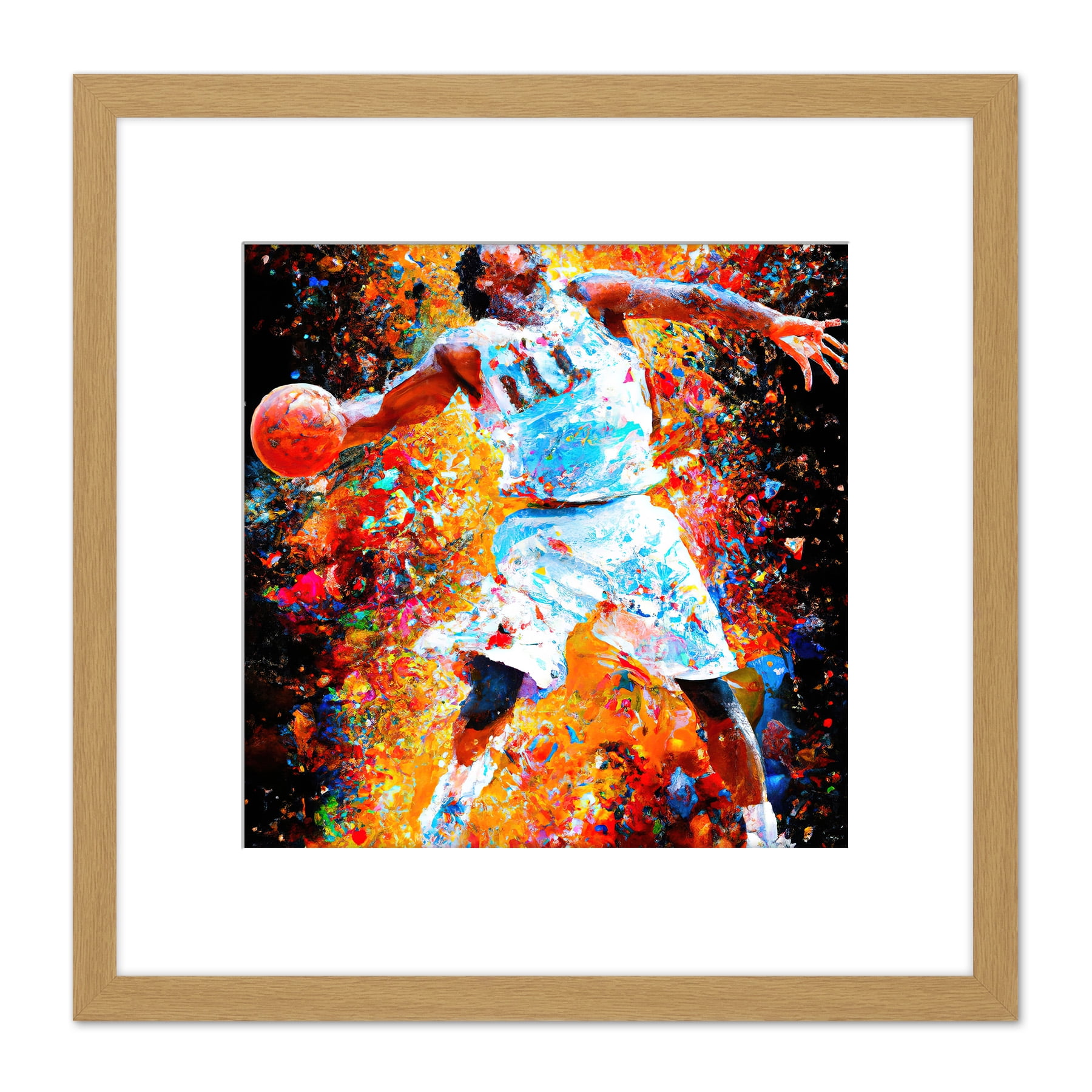 Basketball Player Slam Dunk Action Oil Paint Painting Square Wooden ...