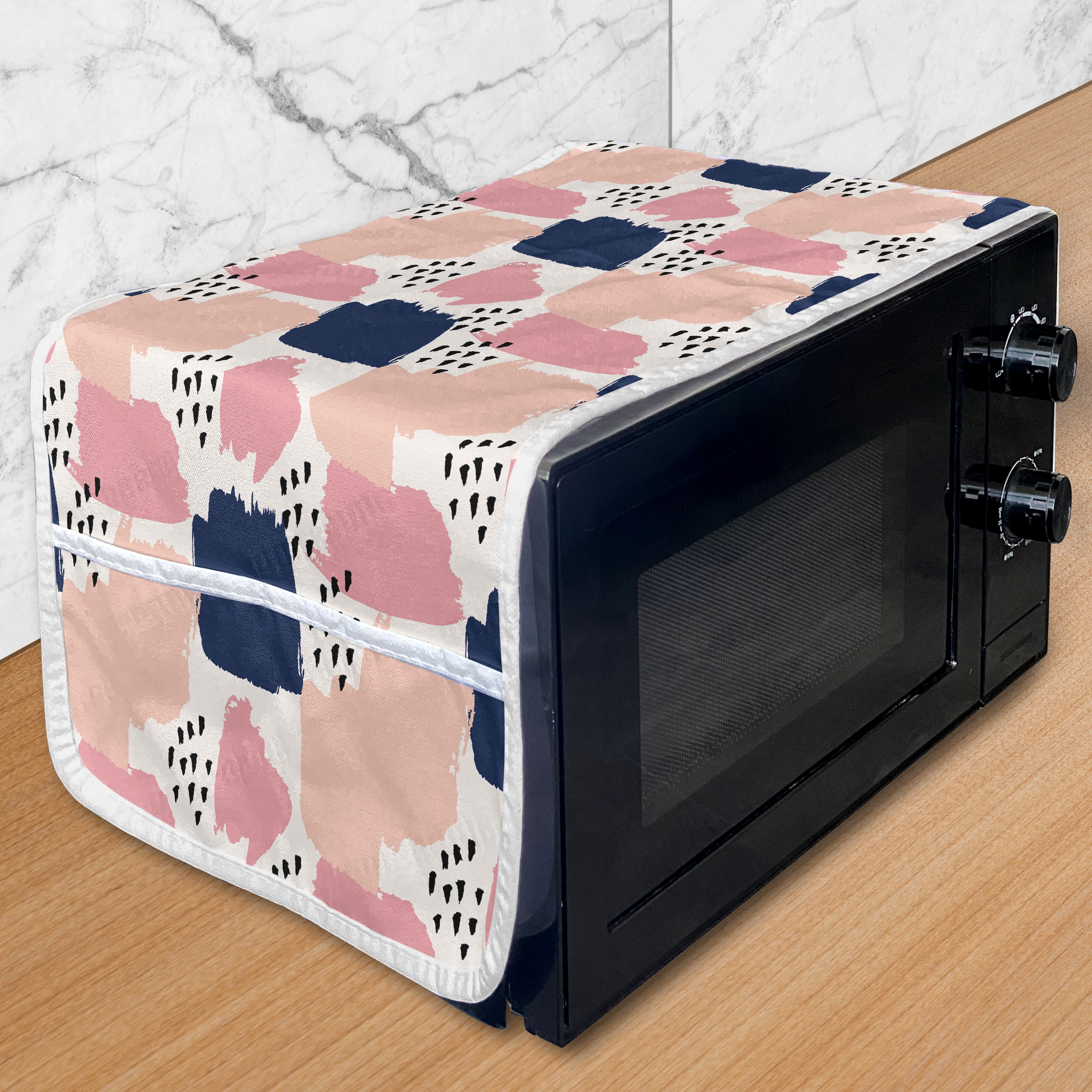 Navy and Blush Microwave Oven Cover, Hand Painted Style Brushstrokes in ...